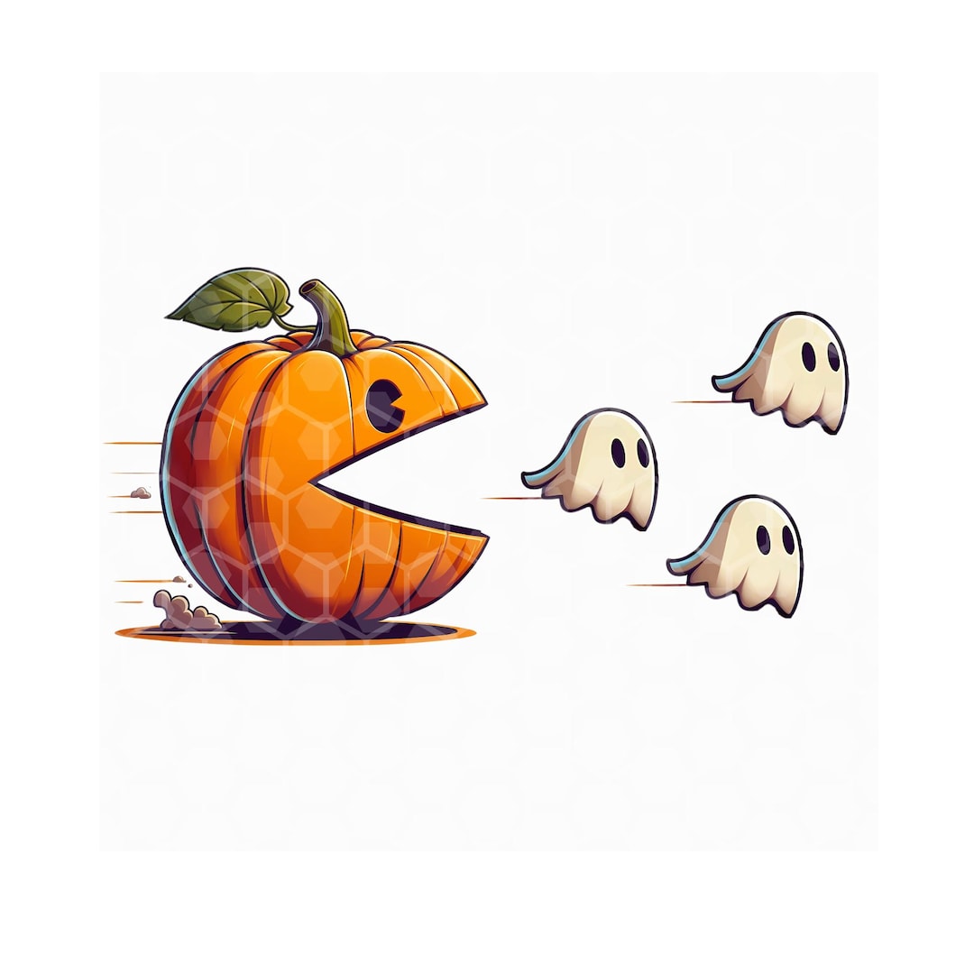 Retro Arcade Pumpkin Chasing Ghosts Design | Halloween PNG (digital ...