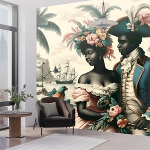 Toile De Jouy Black Revolutionary War Couple Digital Print for Wall Art ...