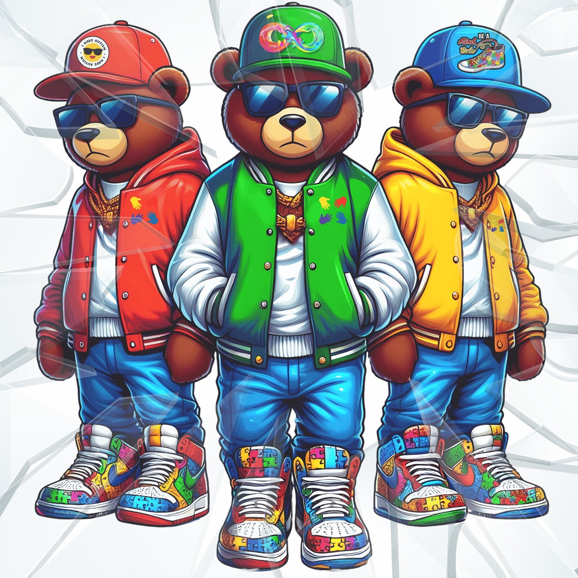Autism Hip Hop Awareness Png Colorful Spectrum Art Neurodivergent Teddy ...