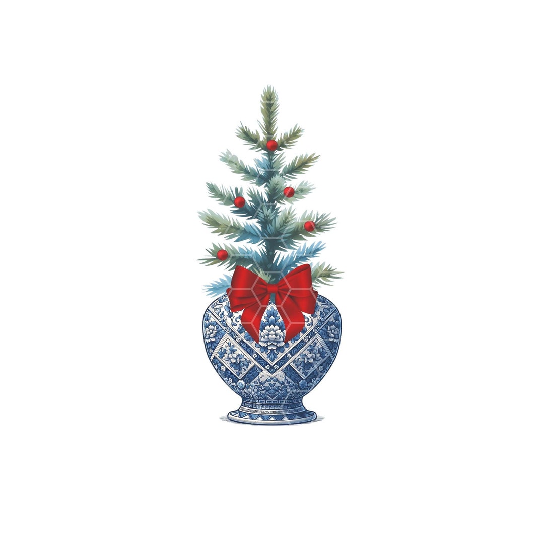 Chinoiserie Vase With Christmas Tree PNG - Watercolor Festive Holiday ...