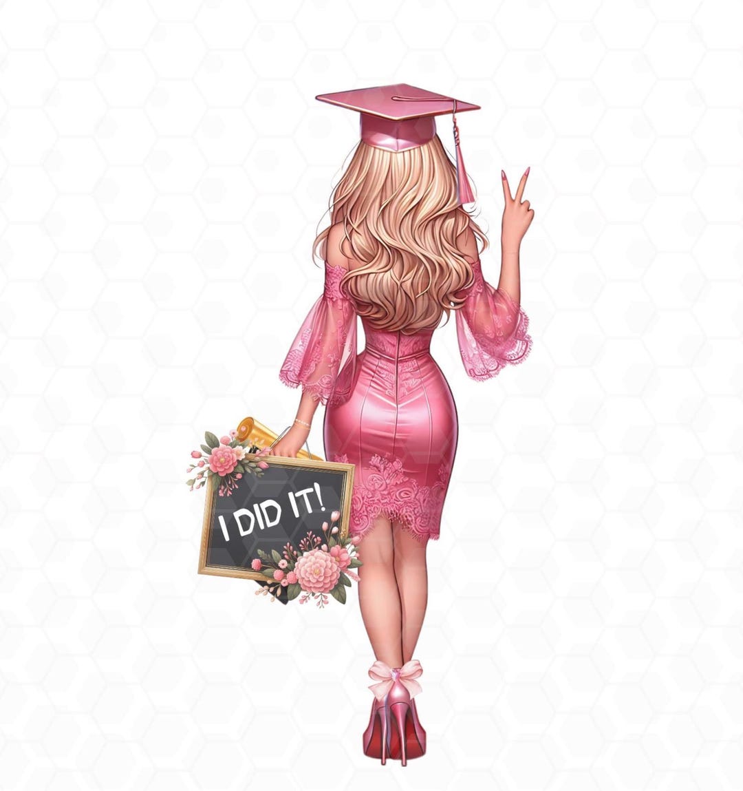PINK Graduation Girl Clipart, High School College Senior (PNG Digital ...