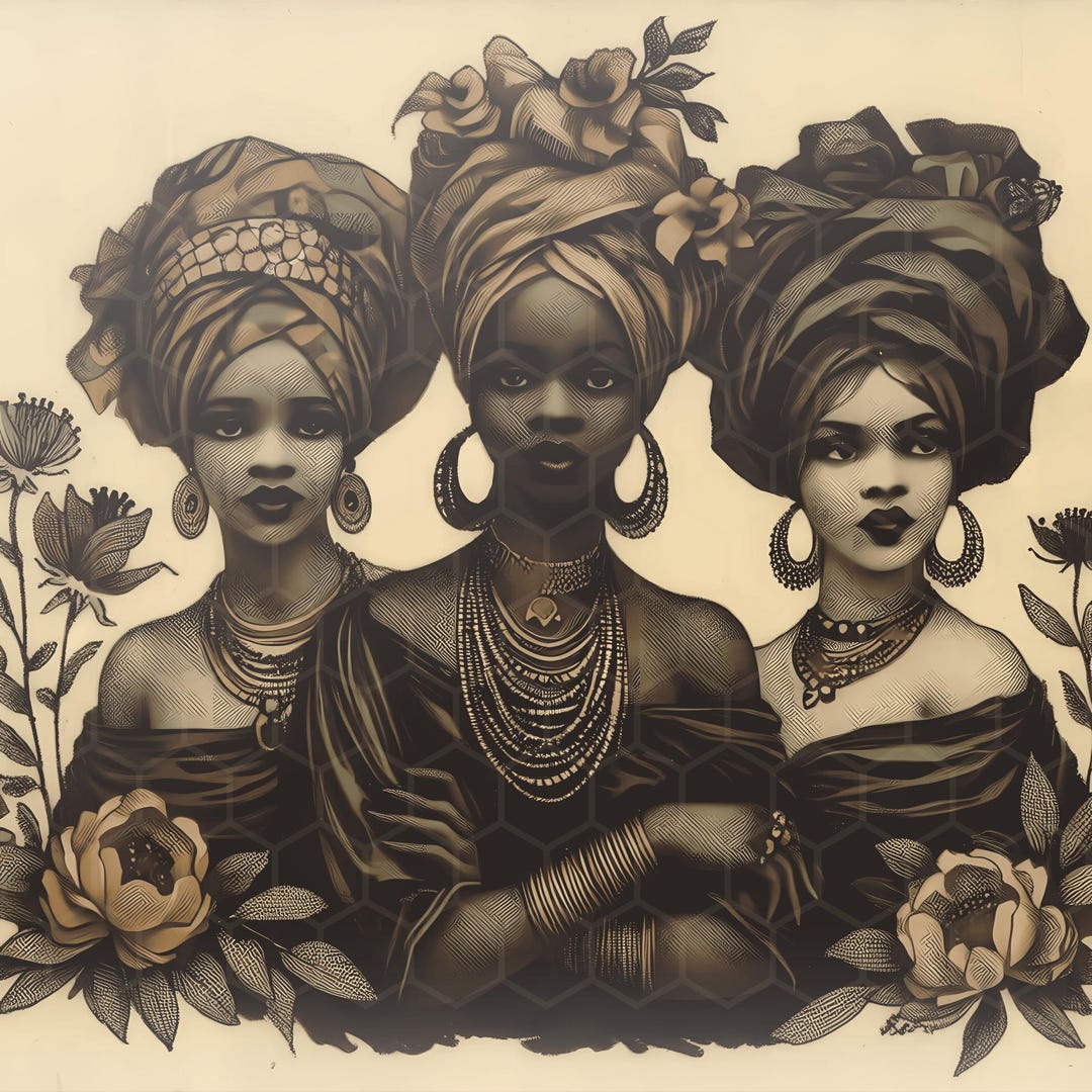 Toile De Jouy Tignon Law of 1786 Black Women Digital Print for Wall Art ...