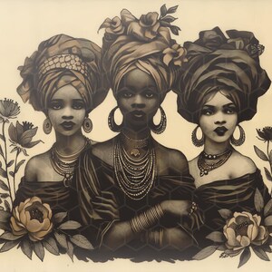 Toile De Jouy Tignon Law of 1786 Black Women Digital Print for Wall Art ...