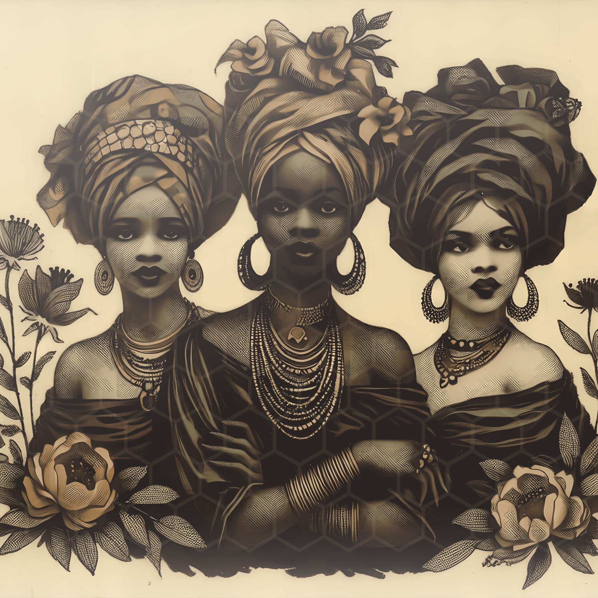 Toile De Jouy Tignon Law of 1786 Black Women Digital Print for Wall Art ...