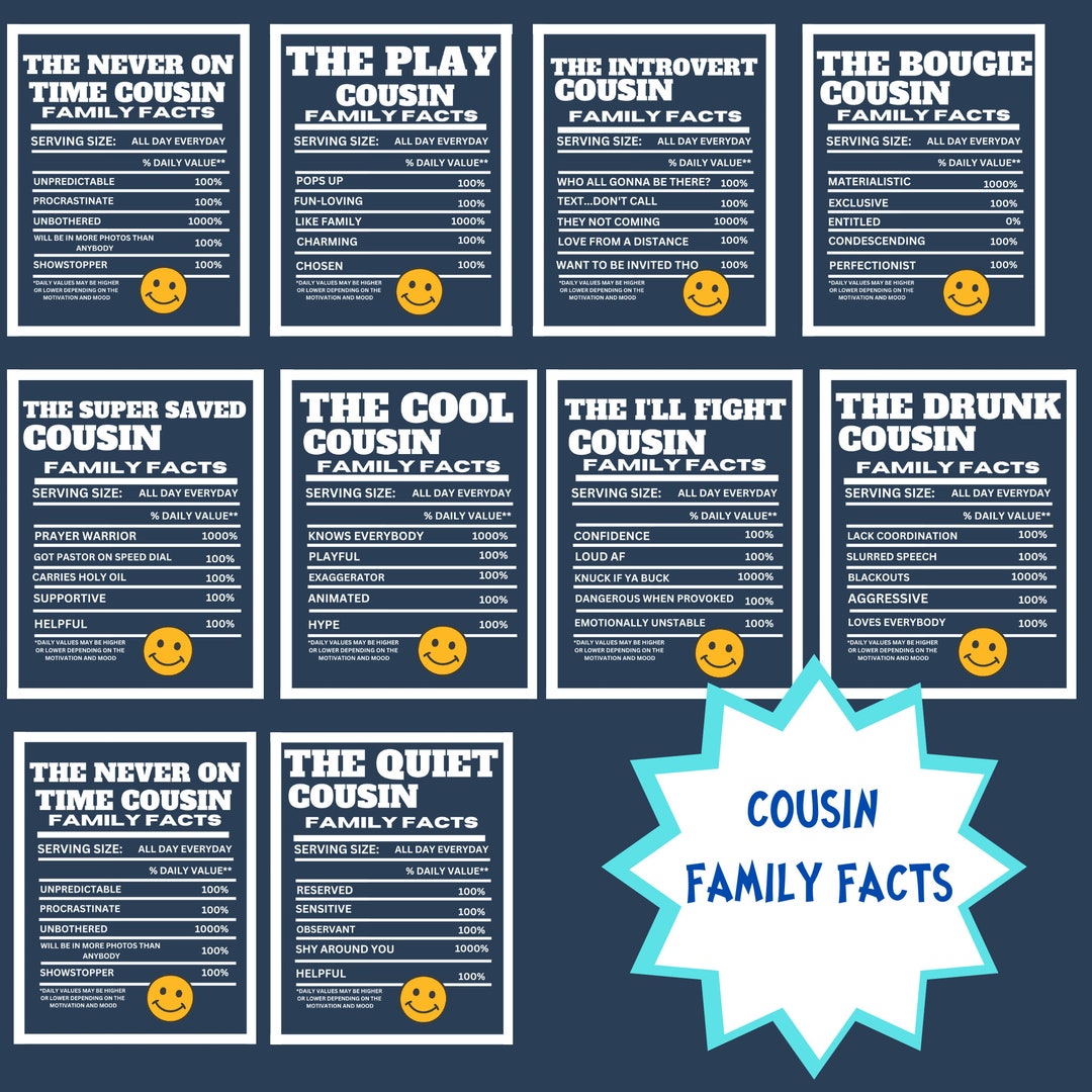 Cousins Nutrition Facts Graphic PNG Bundle for T-shirts Family Reunion ...
