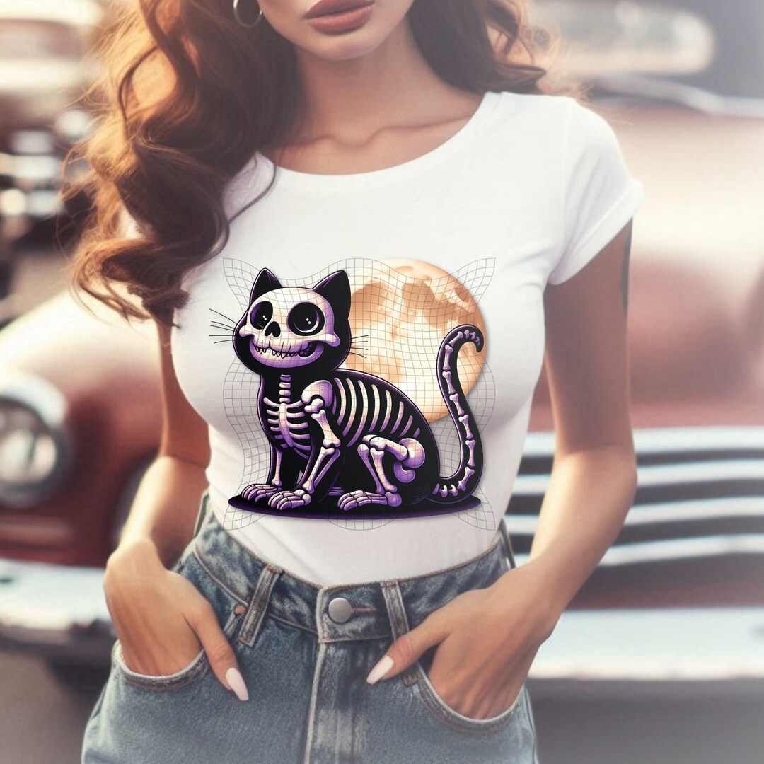 Halloween Skeleton Black Cat Ghost Cat Graphic Design Spooky Cat Lover ...