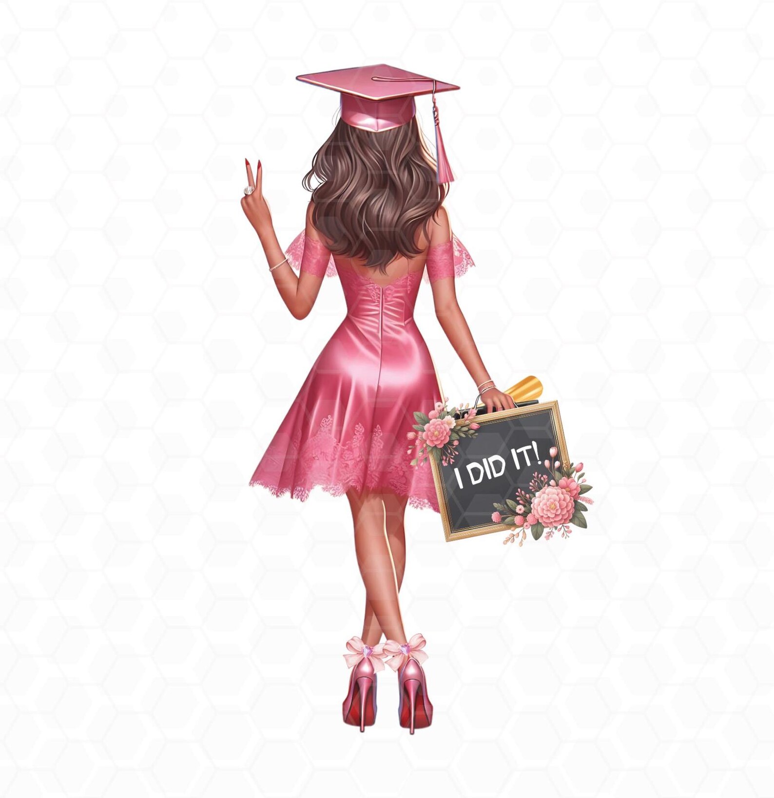 PINK Graduation Girl Clipart, High School College Senior (PNG Digital ...