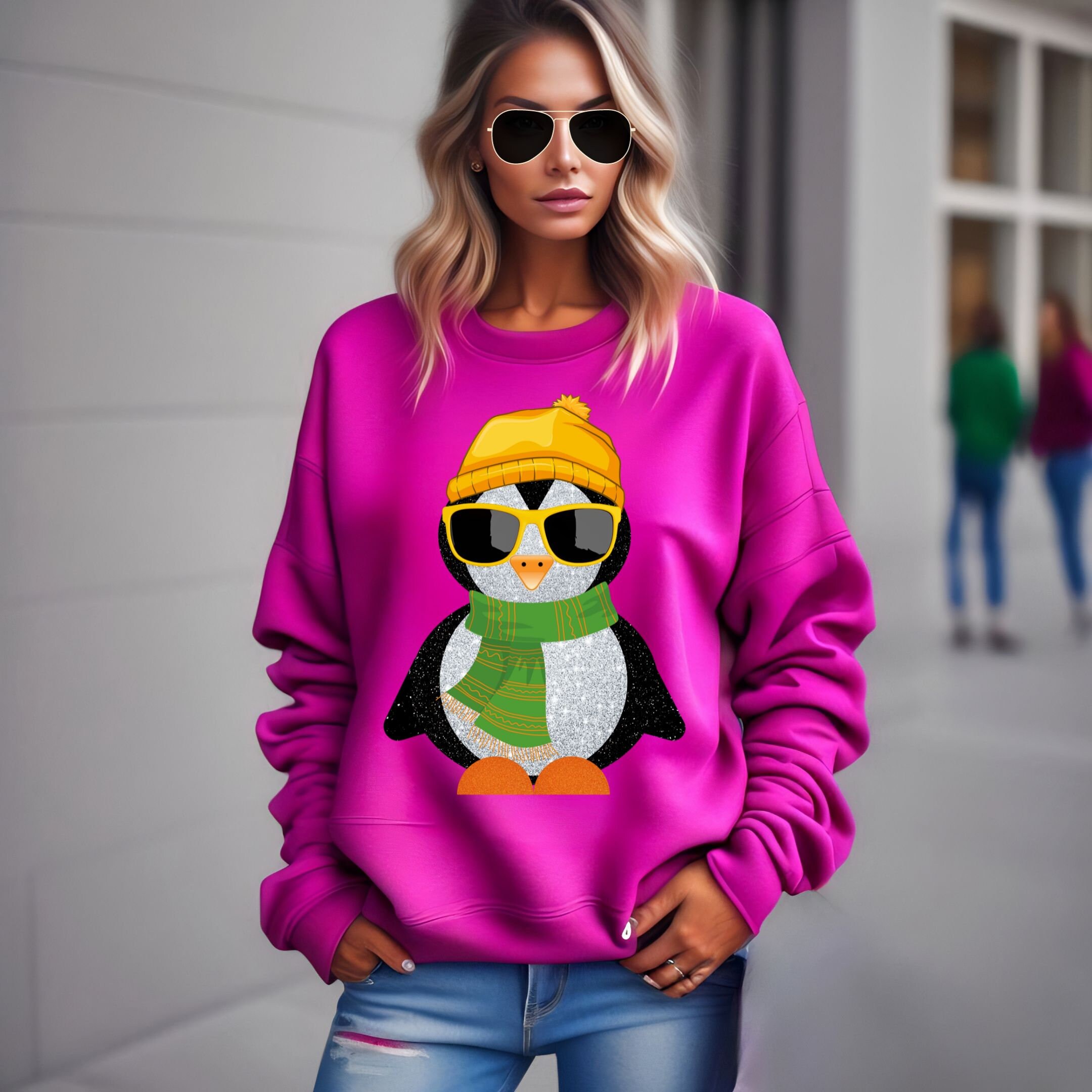 PENQUIN Clip Art Funky Faux Glitter Digital Print Penguin With Shades ...