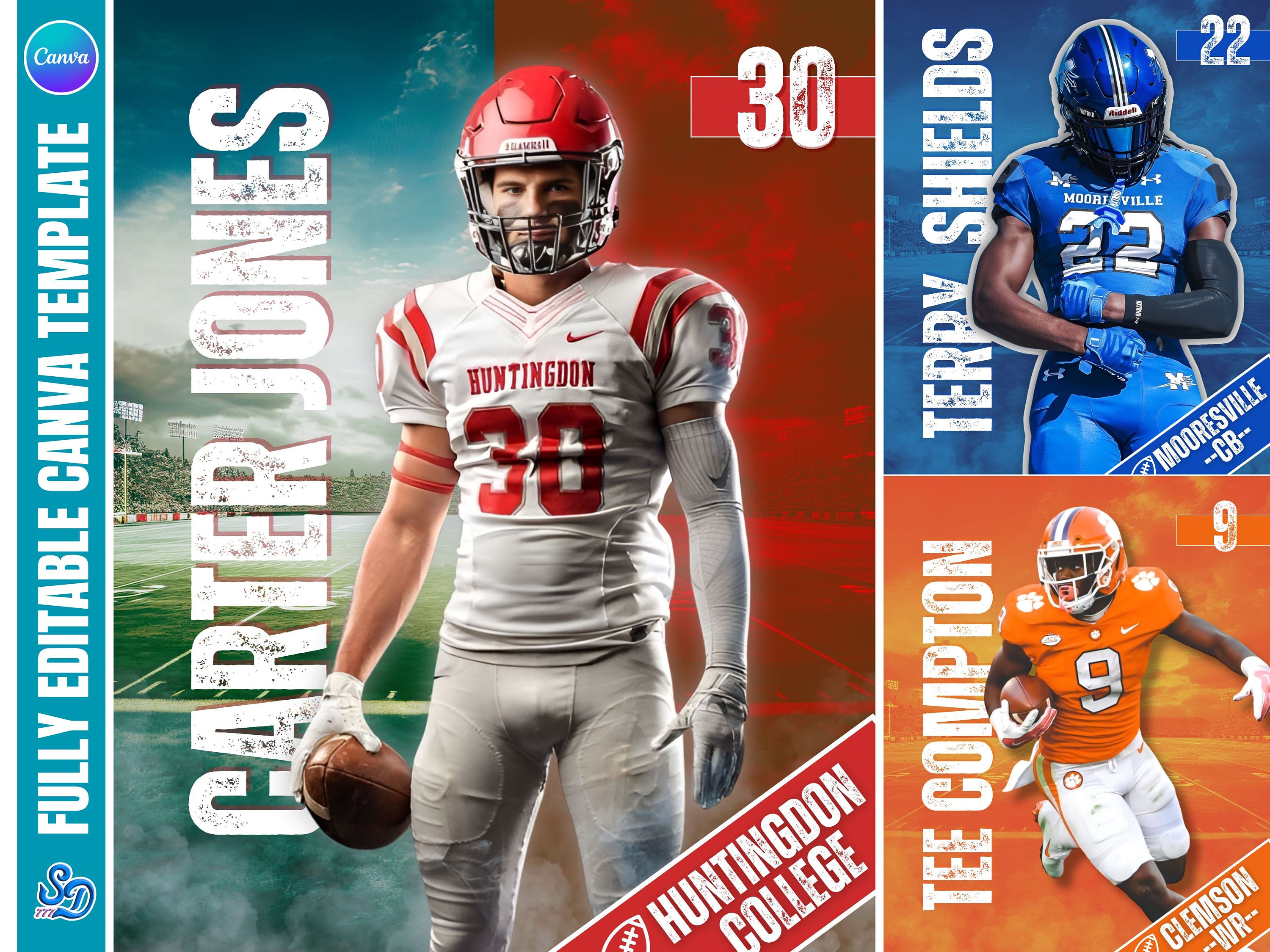 Football Player Canva Poster Template, Senior Nights Banner, Sports ...