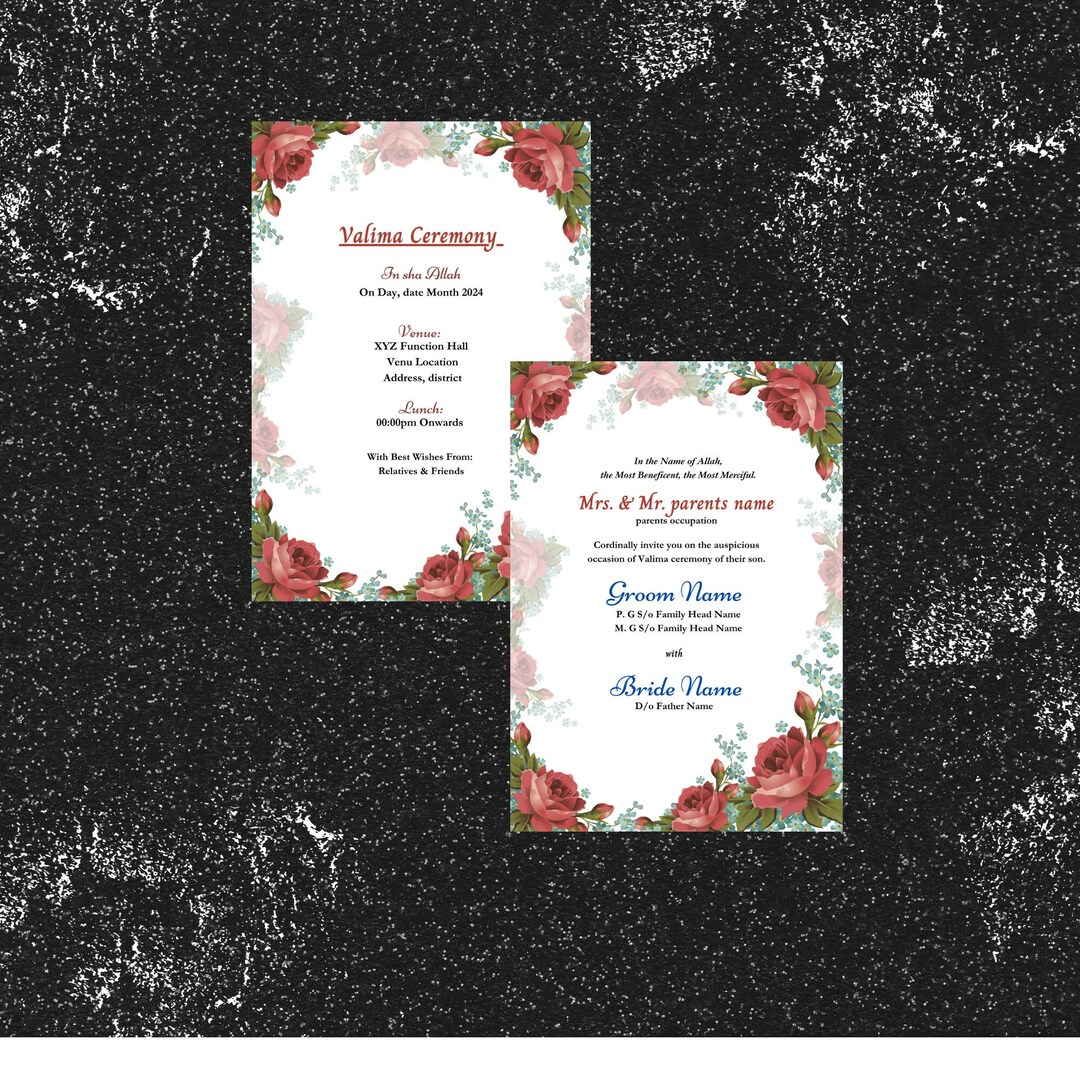 Reception Invitation Card Red Floral Card Template - Etsy