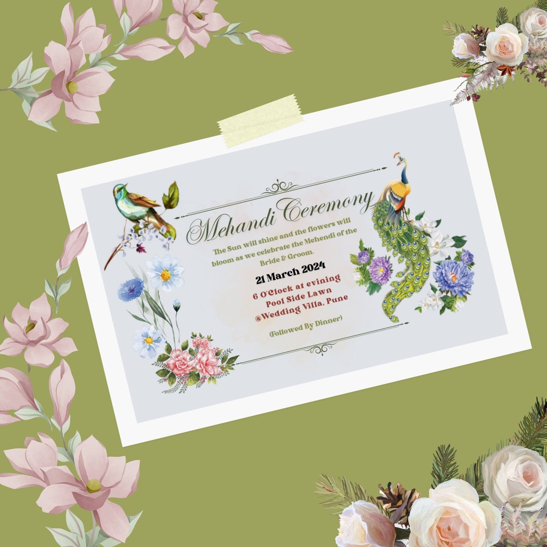 Mehendi Ceremony Card Design Wedding Events Card - Etsy