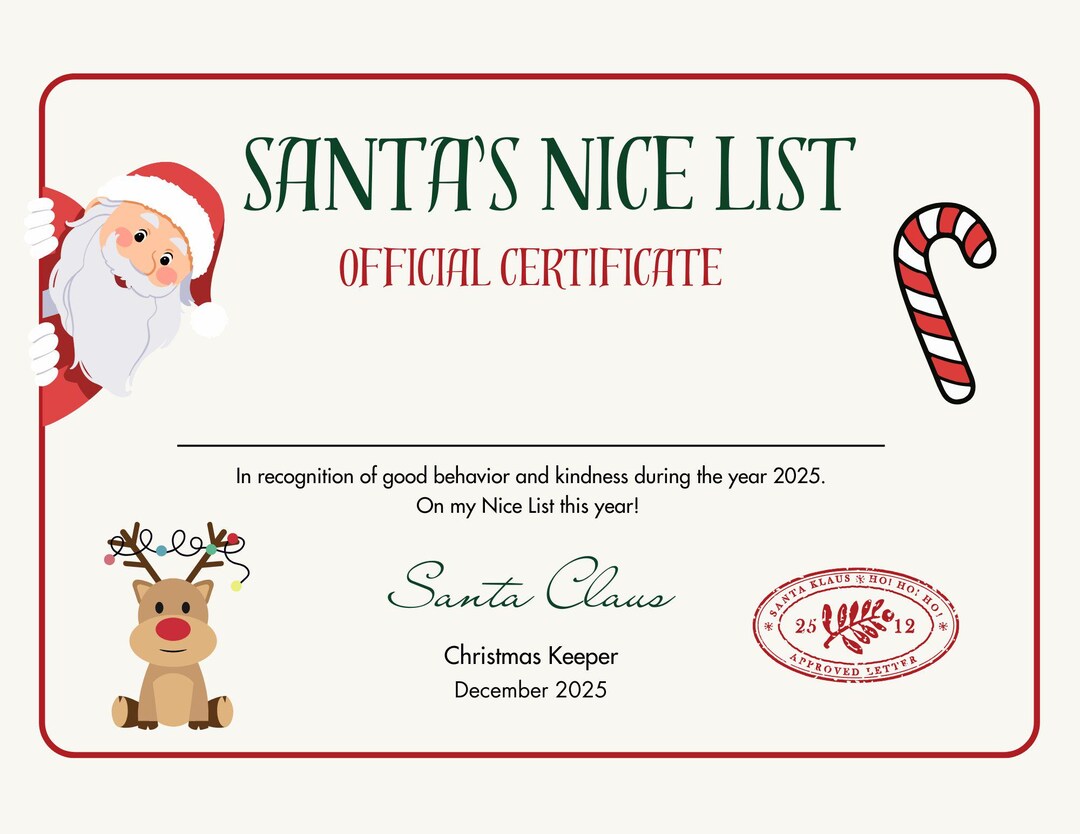 Santas Naughty and or Nice List Official Certificate - Etsy