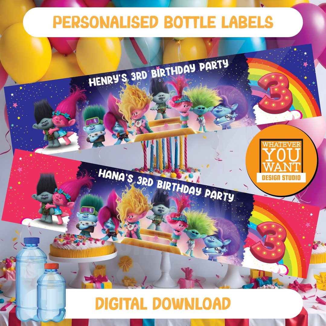 Trolls Bottle Labels Trolls Birthday Party Trolls Bottle - Etsy