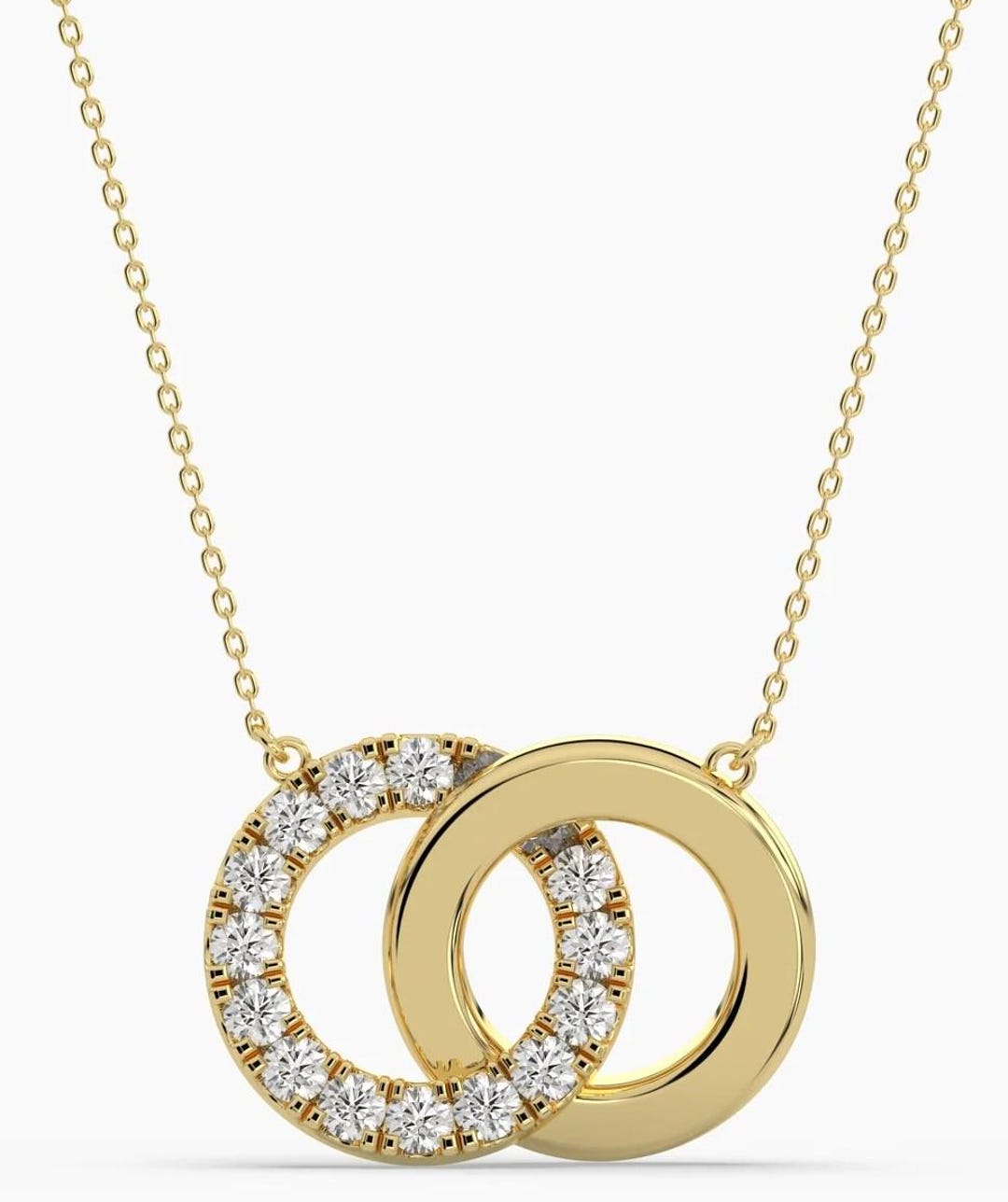 Interlocking Circle Necklace 14k Gold Diamond Pendant Double Ring ...
