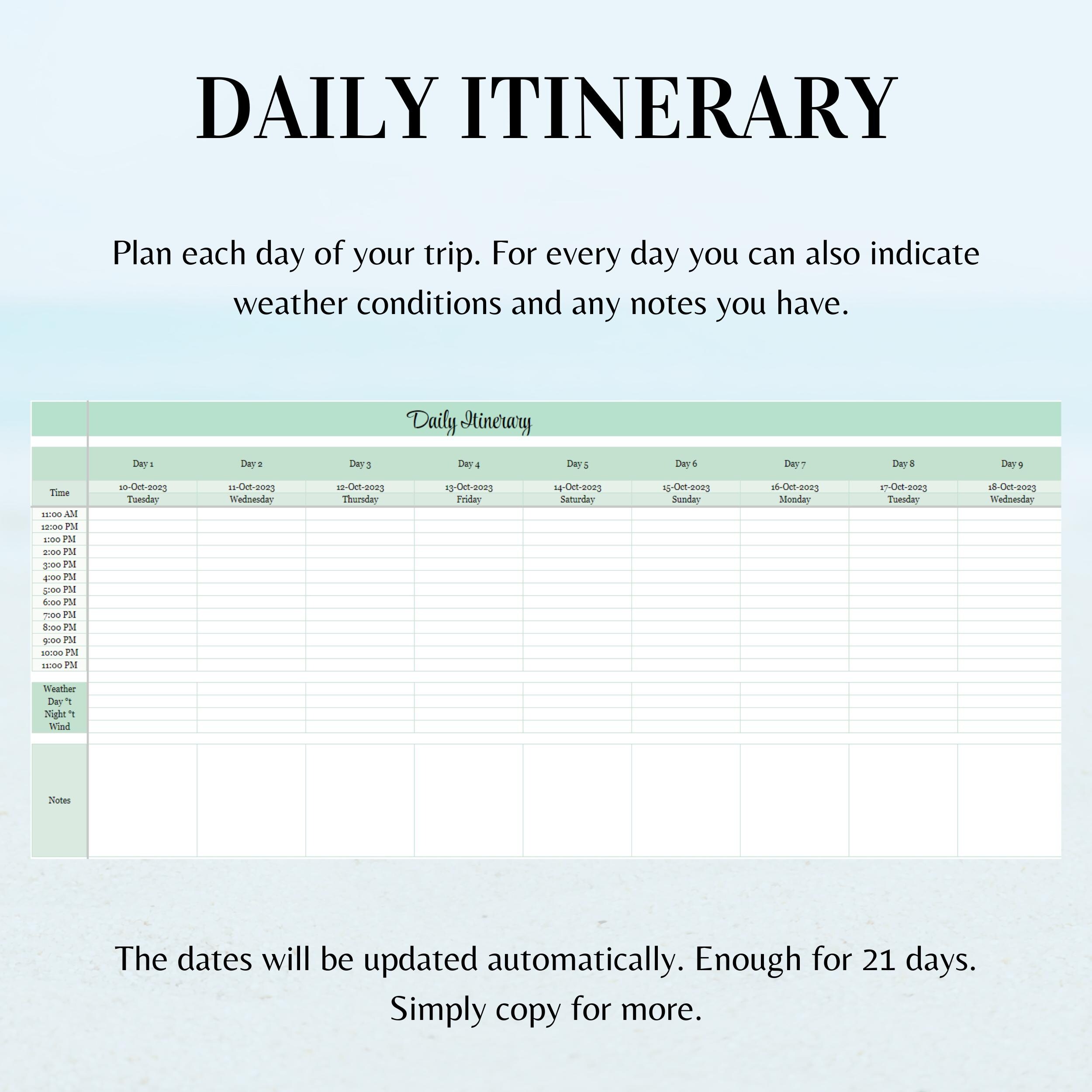 Digital Travel Planner & Itinerary Template for Google Sheets Travel ...