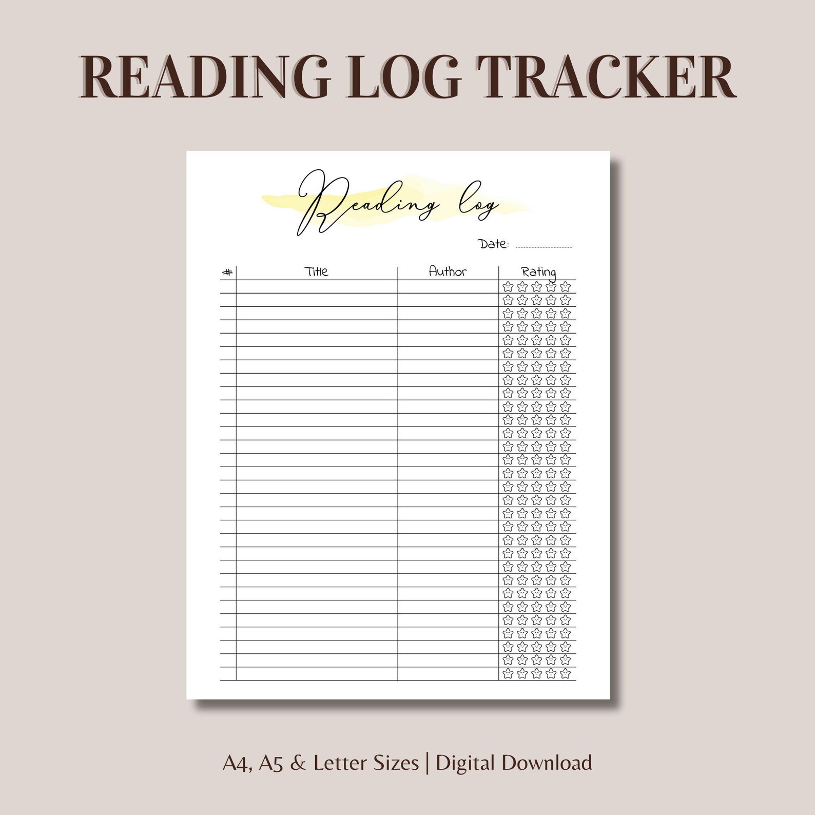 Reading Log Printable Tracker A4, A5 & Letter PDF Digital Download - Etsy
