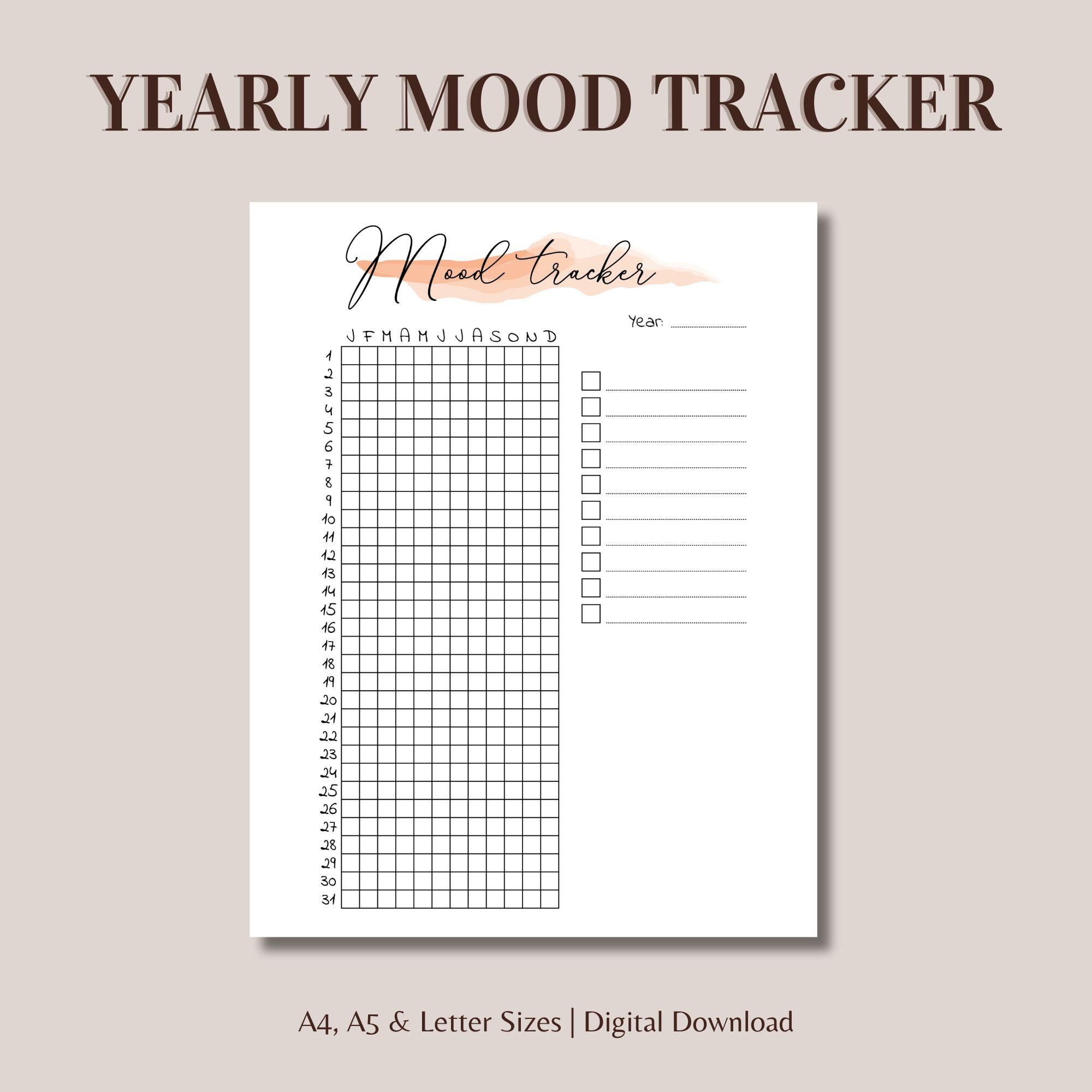Yearly Mood Tracker Printable: Year in Pixels Chart (digital Download ...