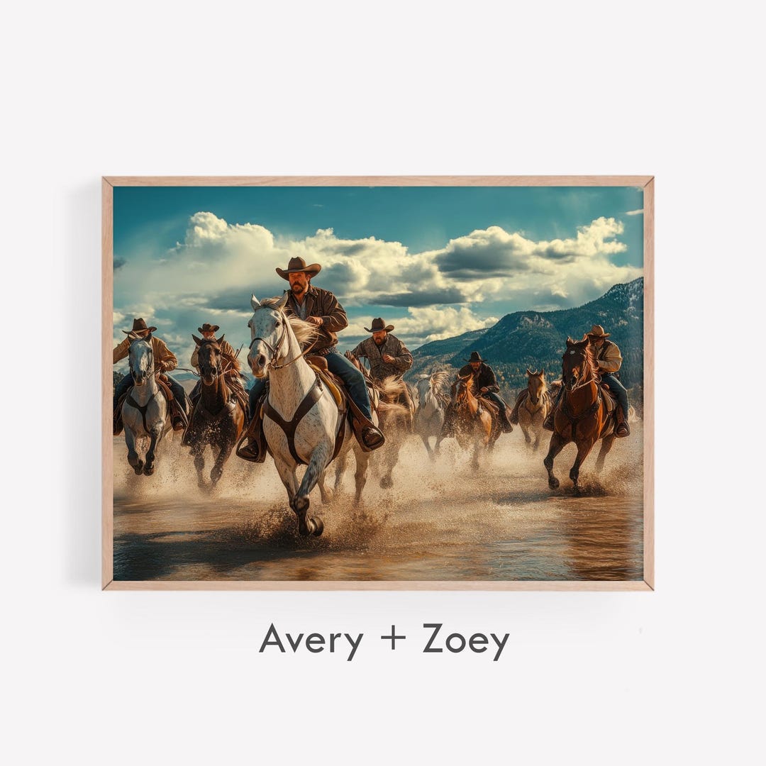 Western Cowboys, Vintage Cowboy Painting, Texas Horse Landscape Wall ...