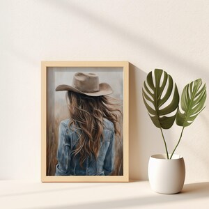 Cowgirl Portrait, Trendy Western Oil Painting, Woman Wearing Cowboy Hat ...