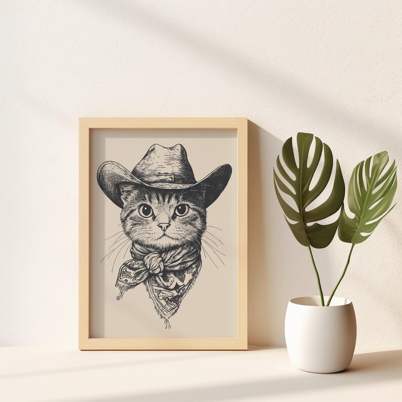 Cowboy Cat Illustration, Wild West Wall Décor, Kids Room Art Print ...