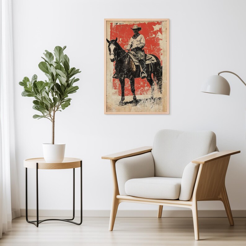 Retro Cowboy, Vintage Western Art Print, Boho Ranch Wall Art, Wild West ...