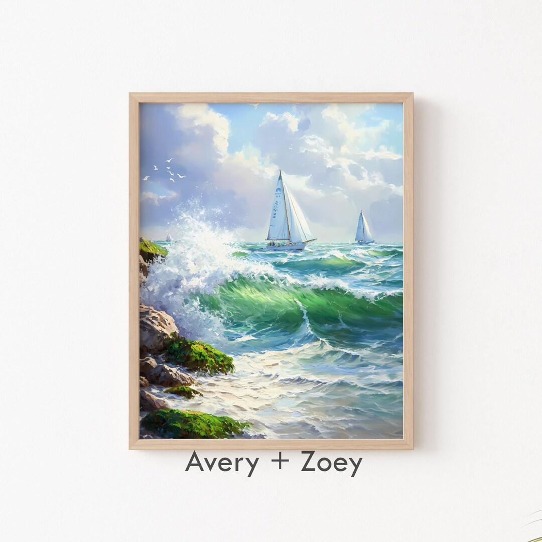 Sea Sailing Print, Costal Wall Décor, Choppy Ocean Waves PRINTABLE Art ...