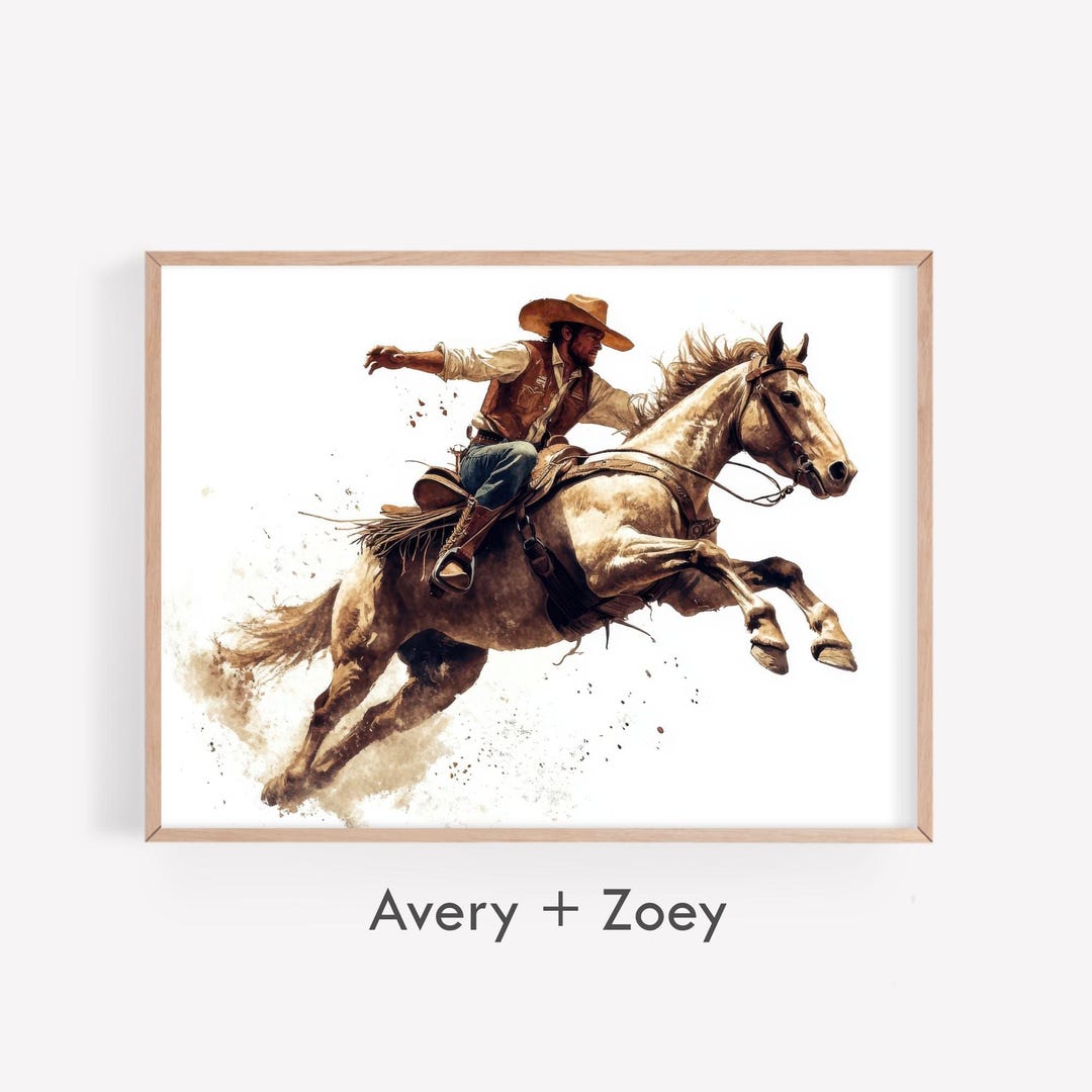 Bucking Bronco Landscape, Wild West Rodeo Art, Texas Cowboy Wall Décor ...