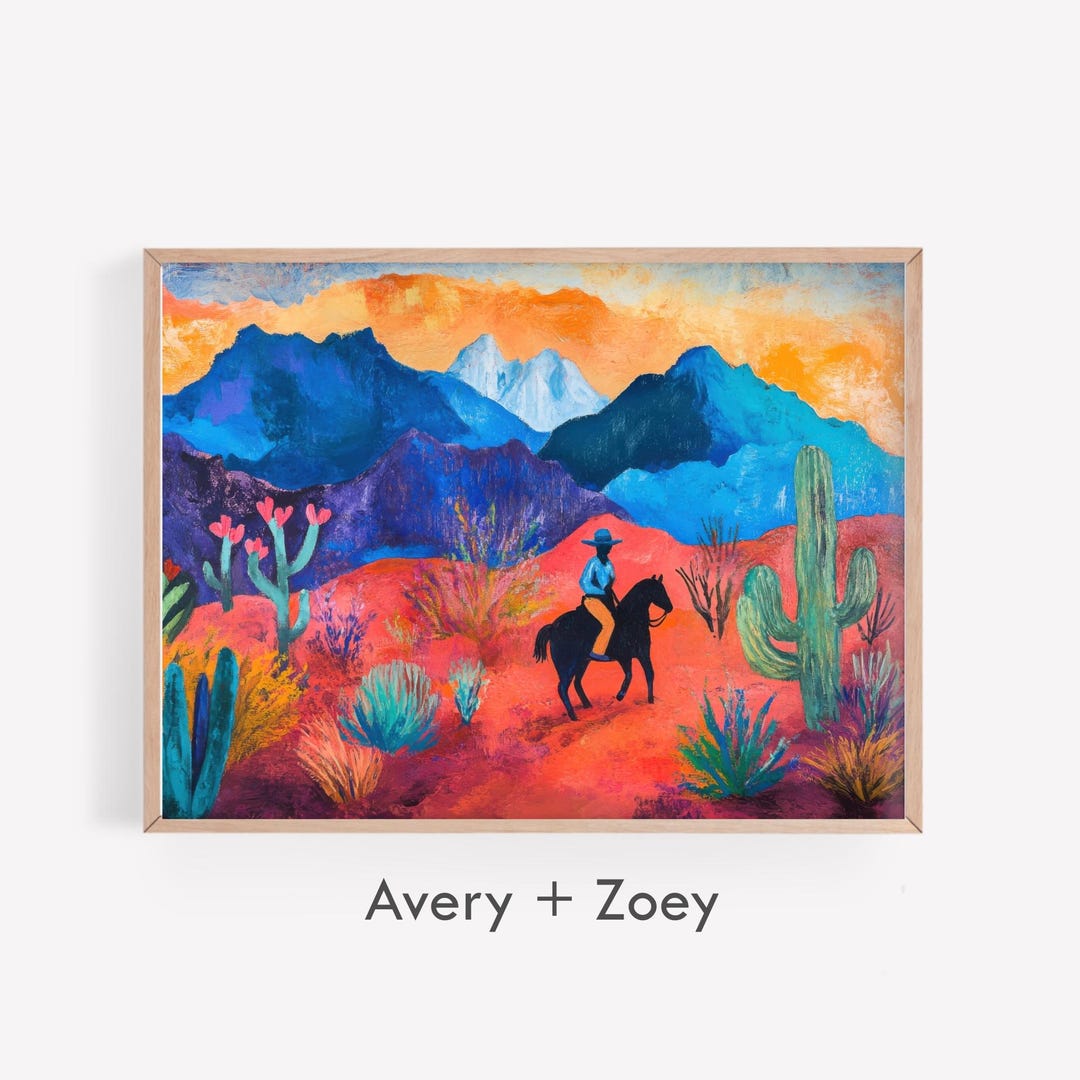 Matisse Inspired Desert Landscape, Midcentury Modern Western Wall Décor ...