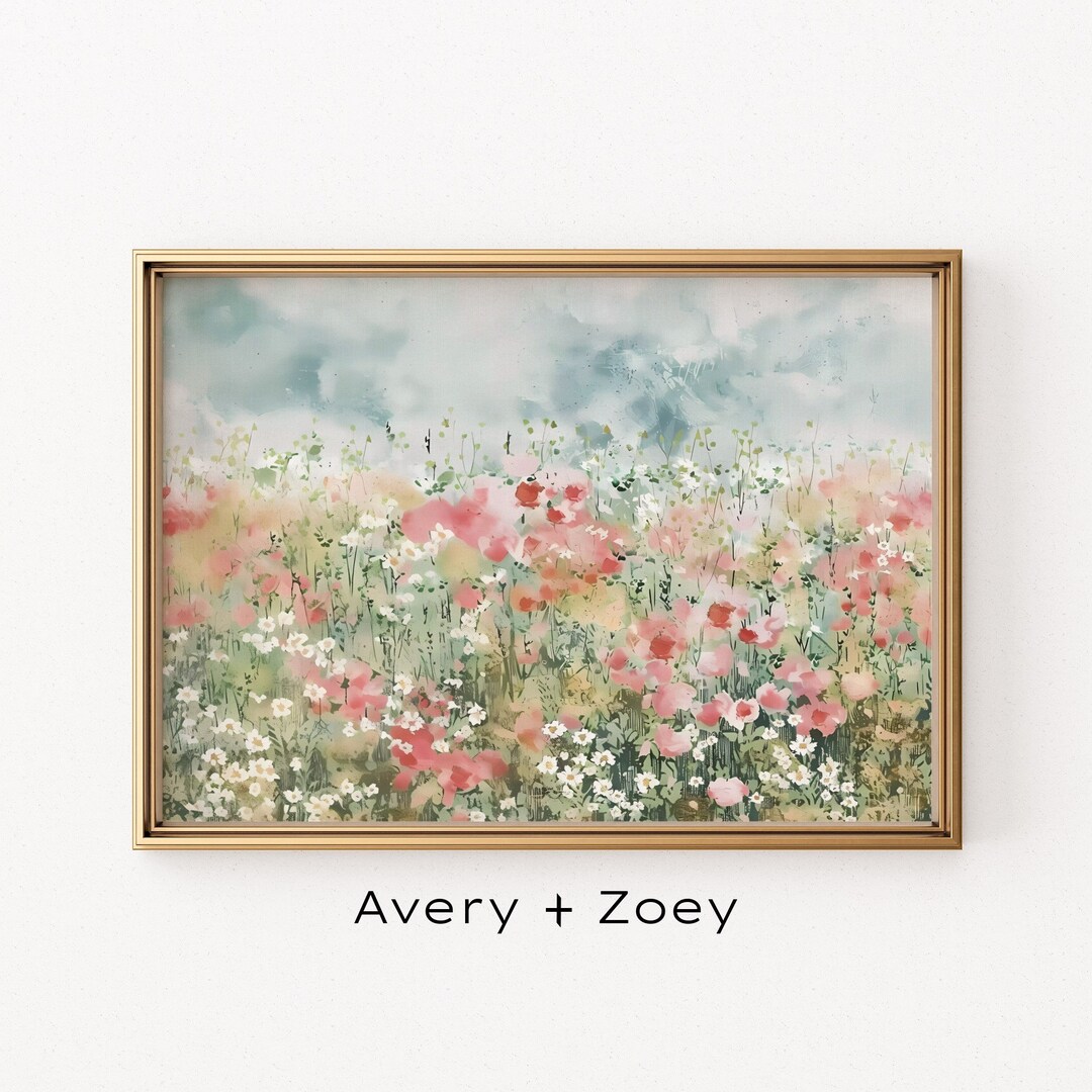 Spring Wildflower Field Landscape, Colorful Flower Art Print, Floral ...