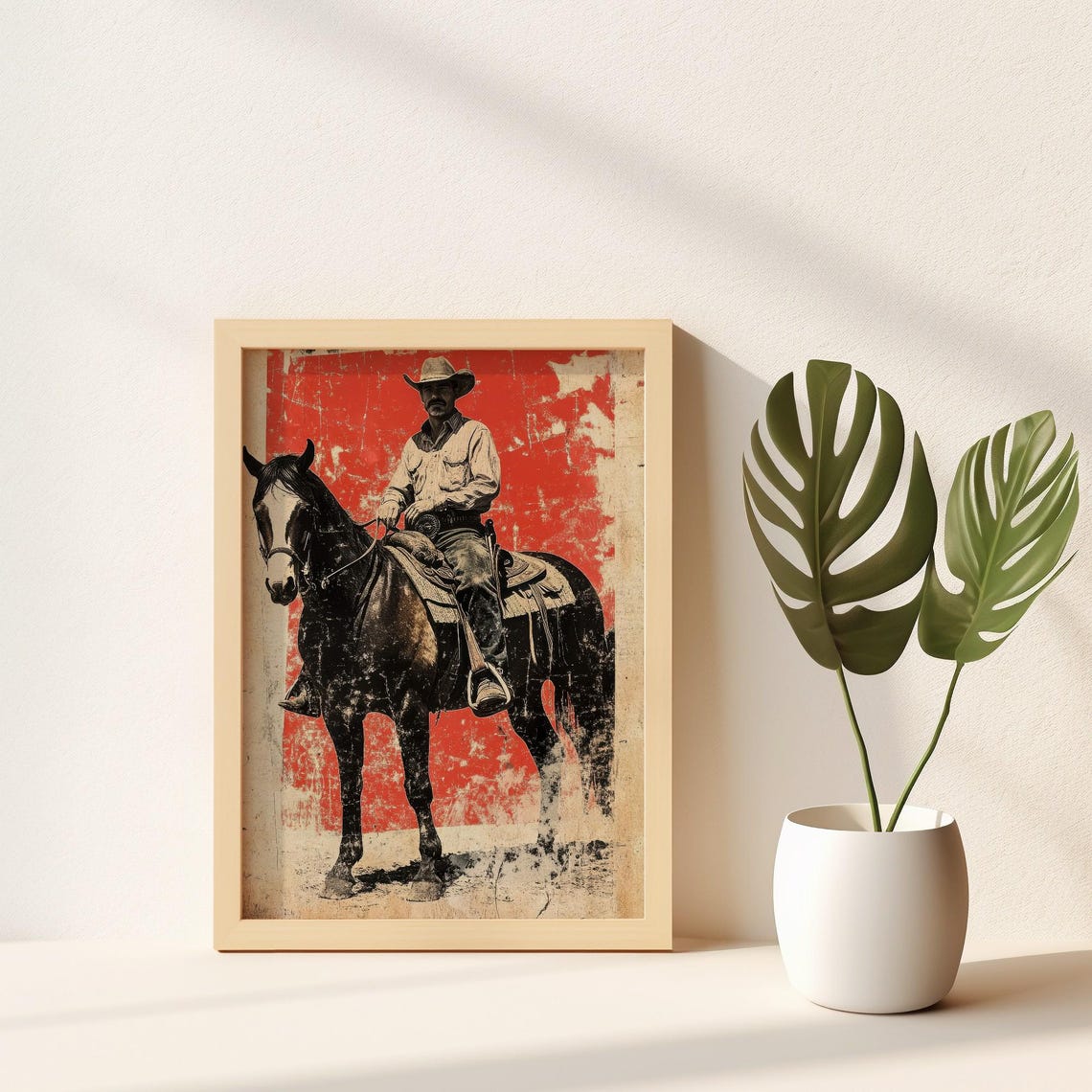 Retro Cowboy, Vintage Western Art Print, Boho Ranch Wall Art, Wild West ...