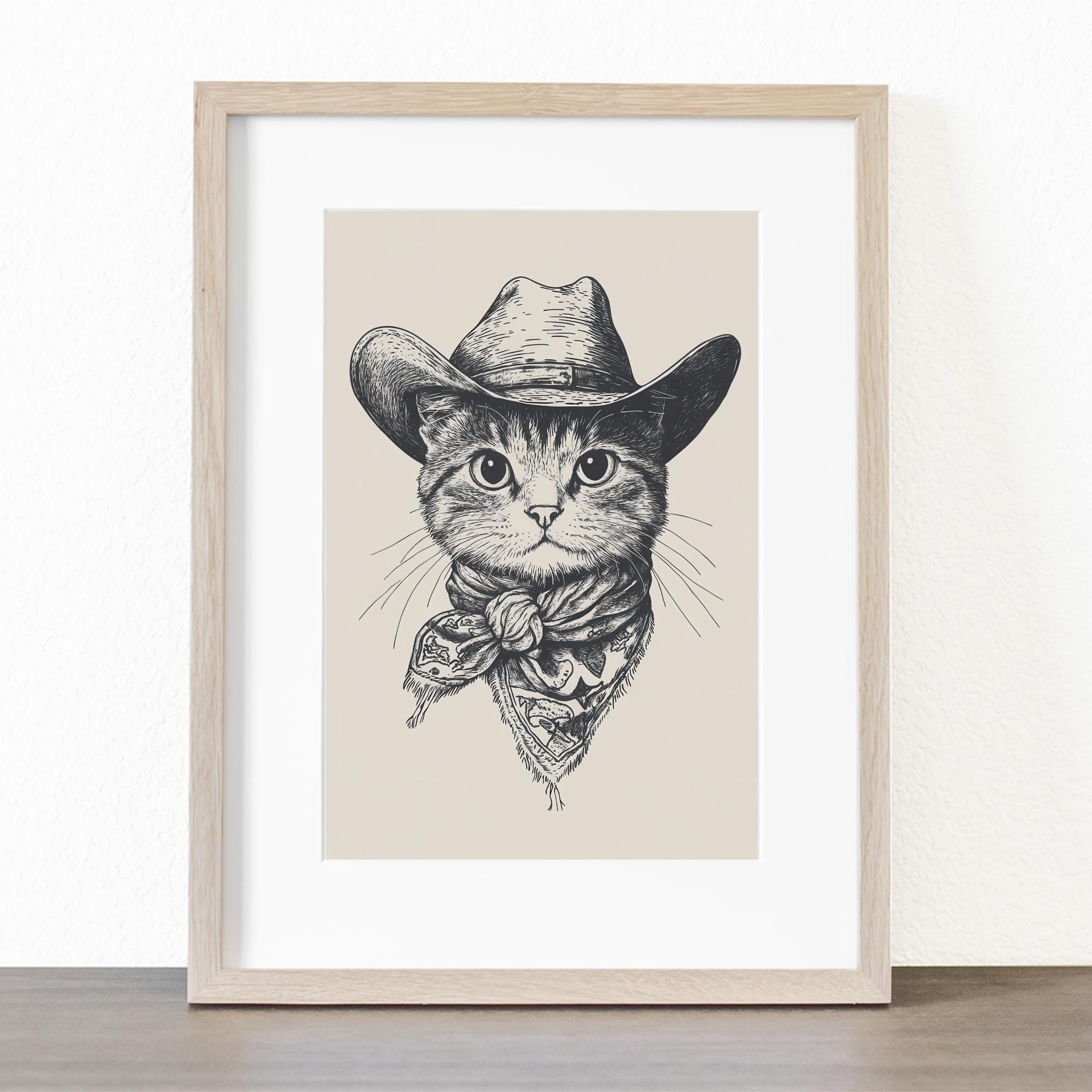 Cowboy Cat Illustration, Wild West Wall Décor, Kids Room Art Print ...