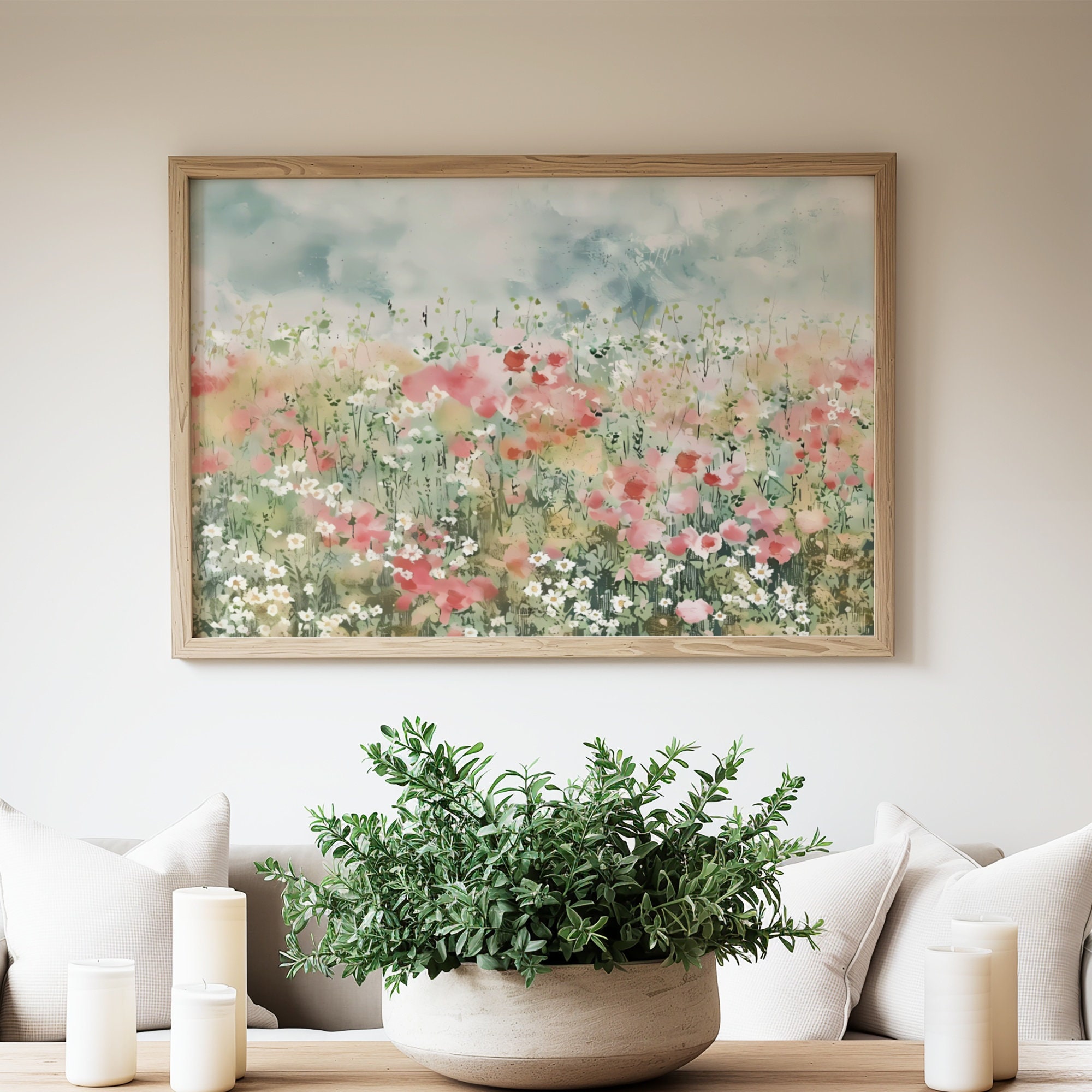 Spring Wildflower Field Landscape, Colorful Flower Art Print, Floral ...