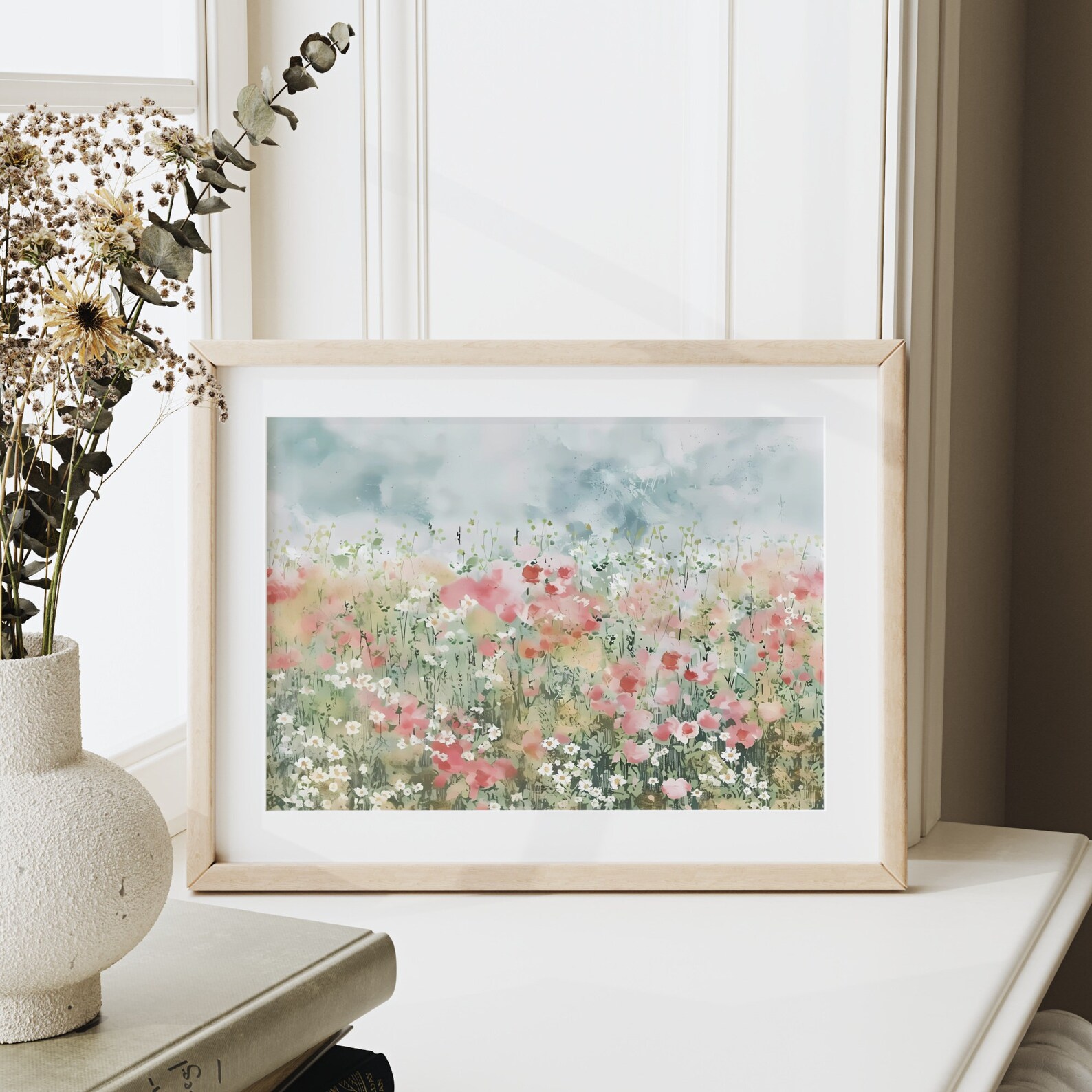 Spring Wildflower Field Landscape, Colorful Flower Art Print, Floral ...