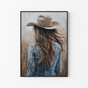Cowgirl Portrait, Trendy Western Oil Painting, Woman Wearing Cowboy Hat ...