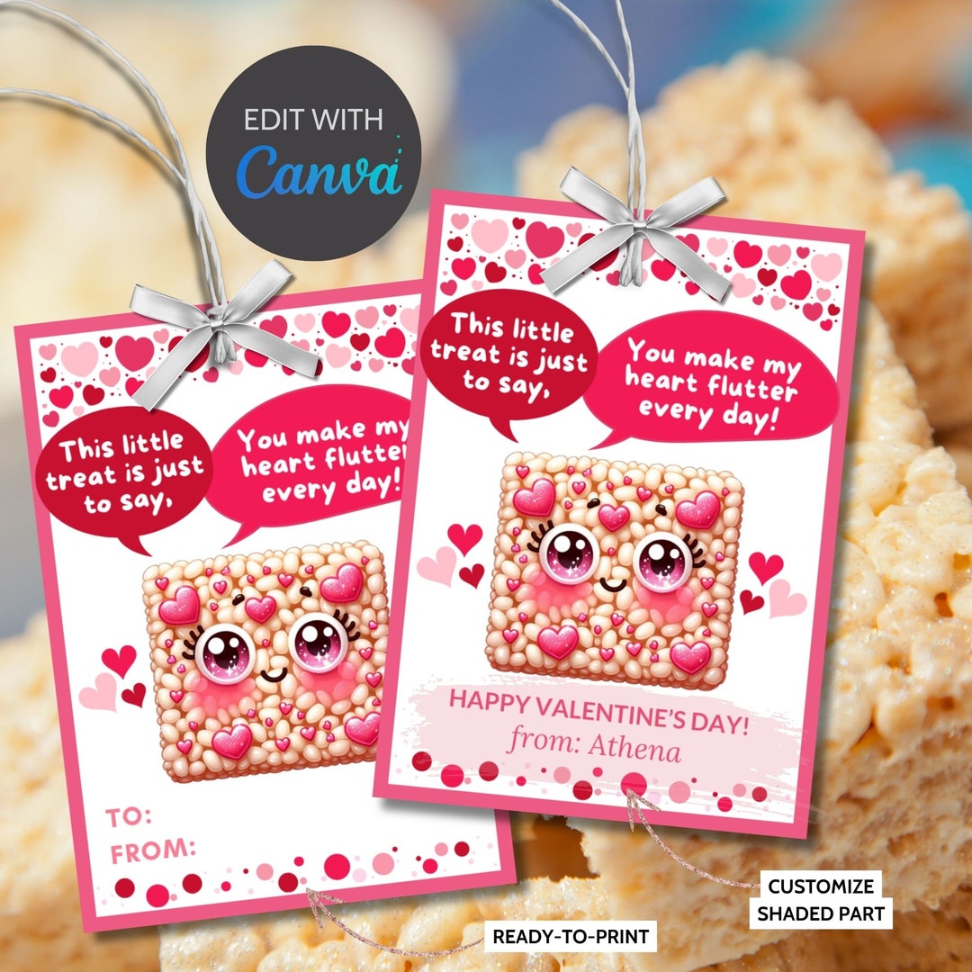 Kids Rice Krispy Crispies Sweet Gift Treat Cute Printable Valentine ...