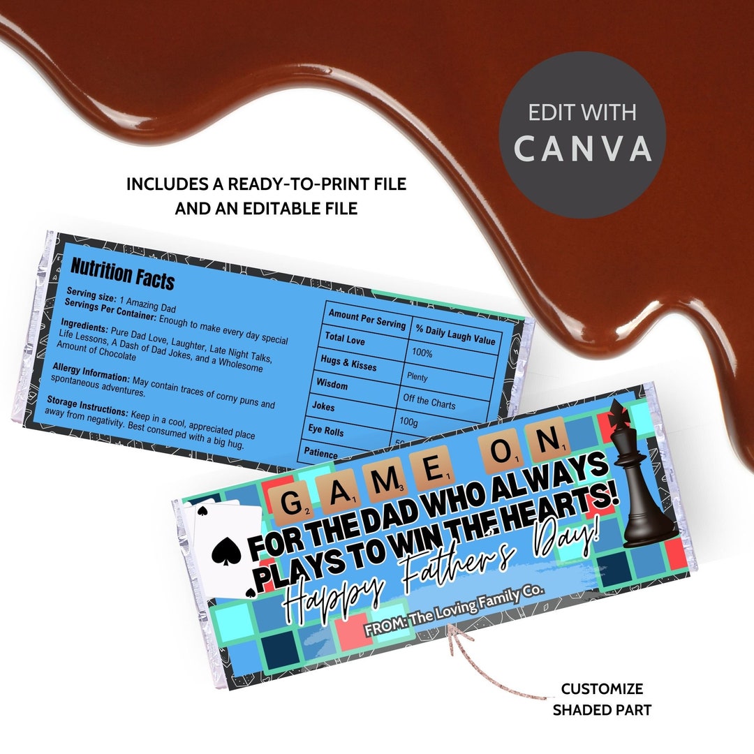 Printable Editable Fathers Day Chocolate Candy Bar Wrapper Digital ...