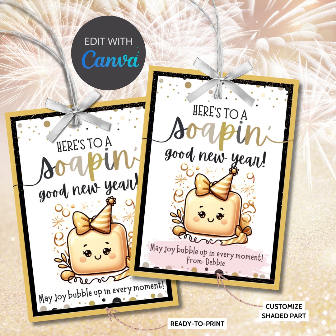 Printable New Year Soap Tag for New Year Gifts Tag, Dish Soap Tag, Body ...