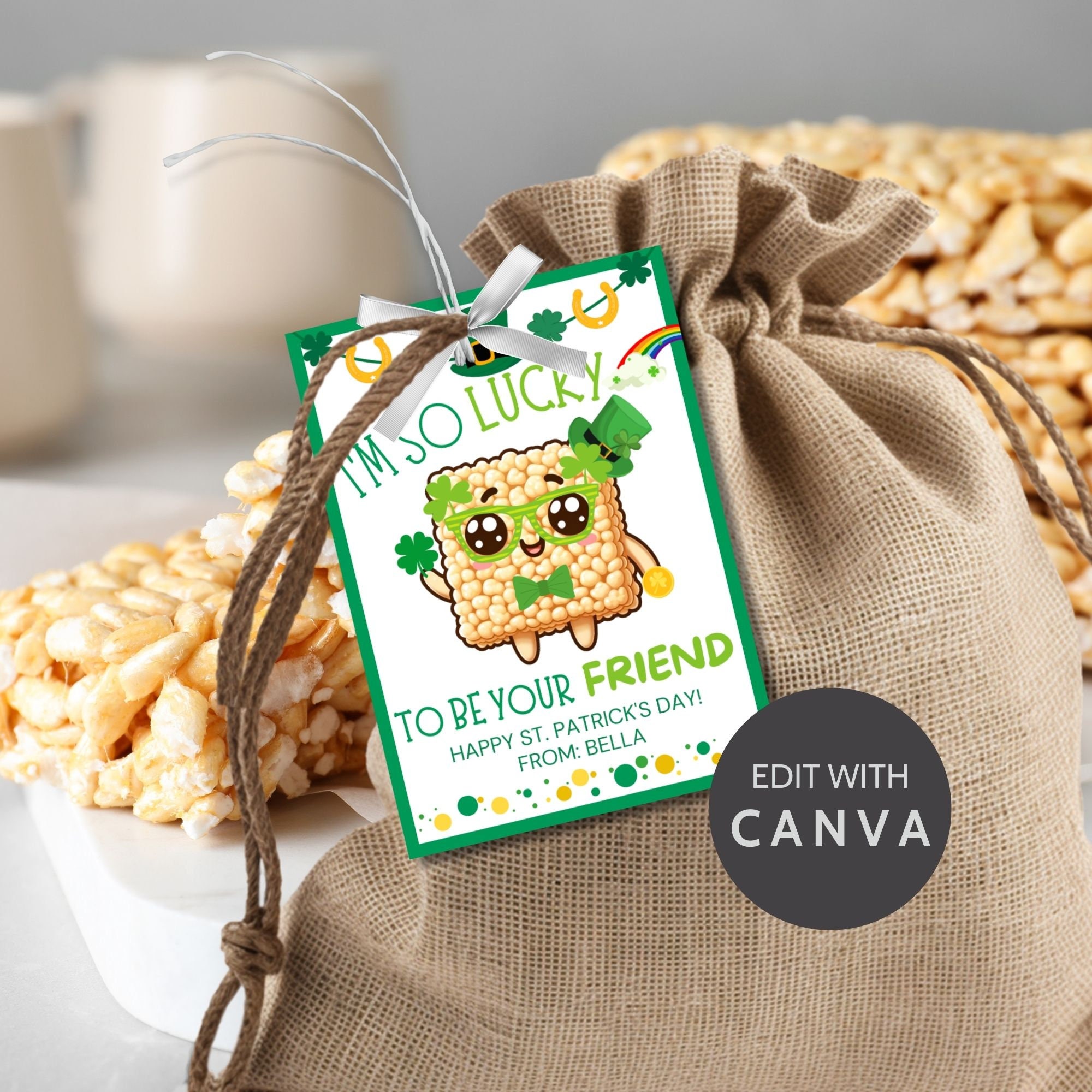 Rice Krispy Crispies Treat Printable Editable Gift Tag Girl Boy Snack ...