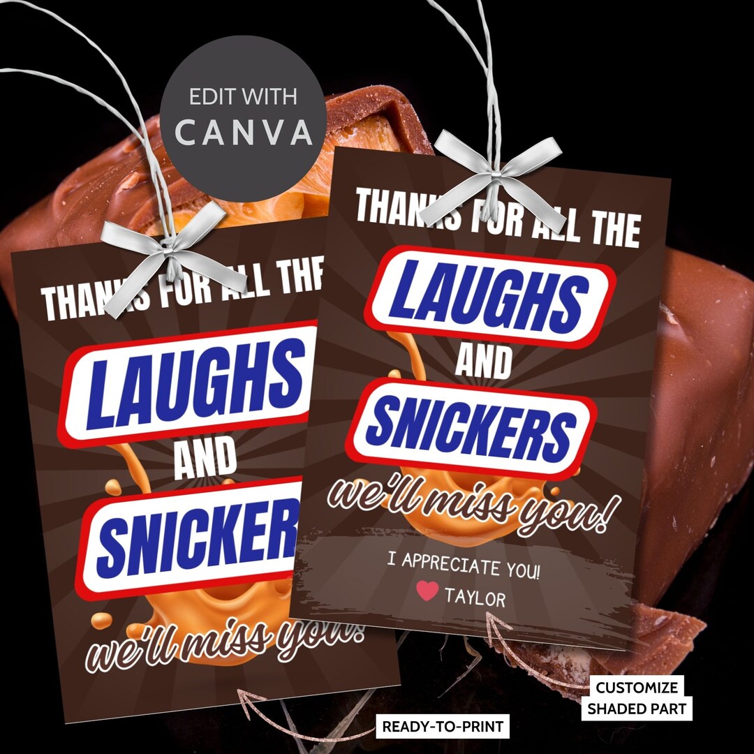 Farewell Snickers Candy Tag Printable Thanks for the Laughs Gift Tag ...
