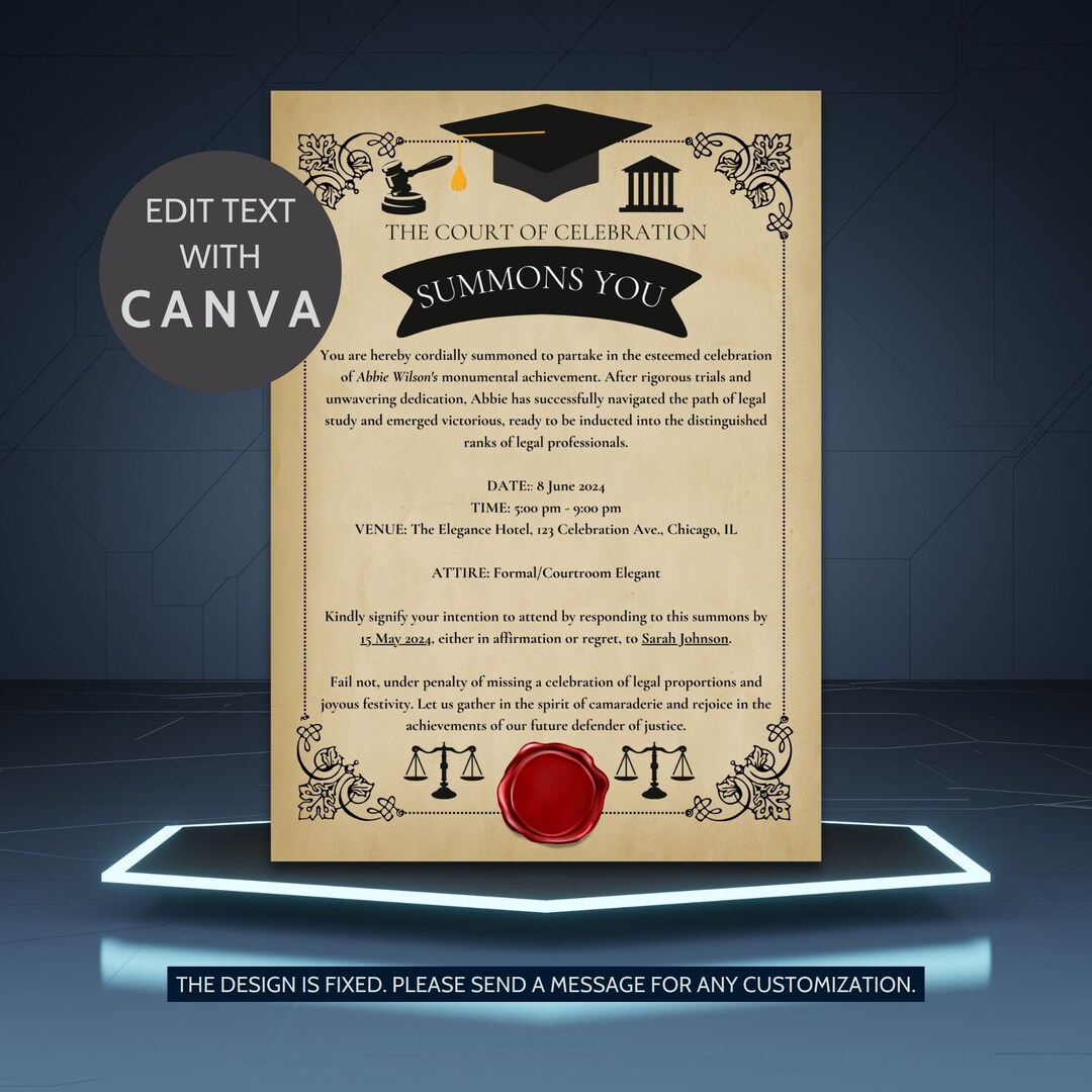 Law School Graduation Invitation Template Law School Invite Summon Law ...