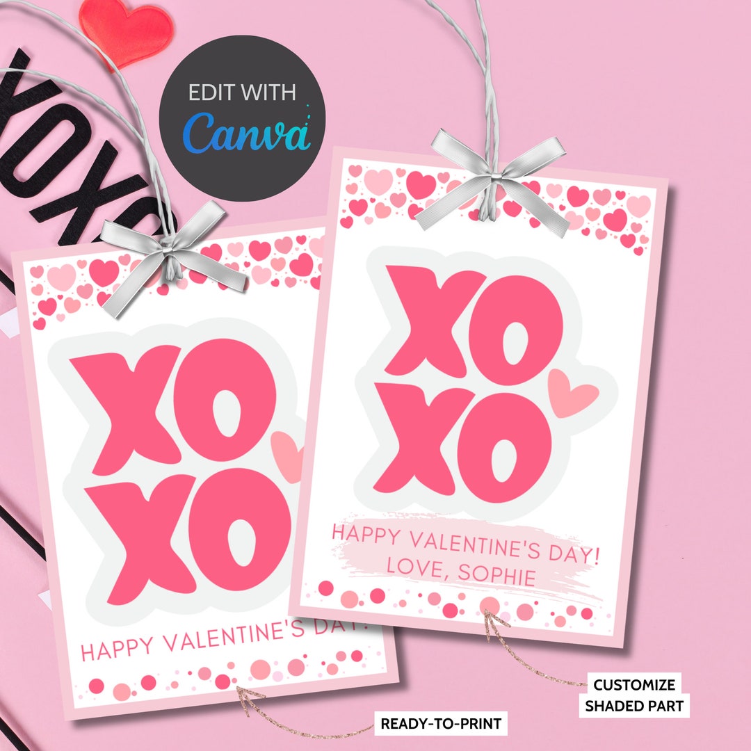 XOXO Valentine Printable Tag Card, Teacher Friend PTO Classroom ...