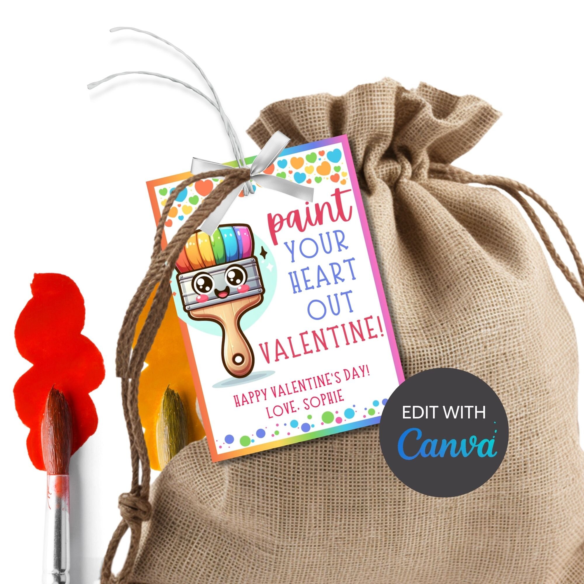 Paint Your Heart Out Valentine Printable Tag, Paint Brush Valentine ...