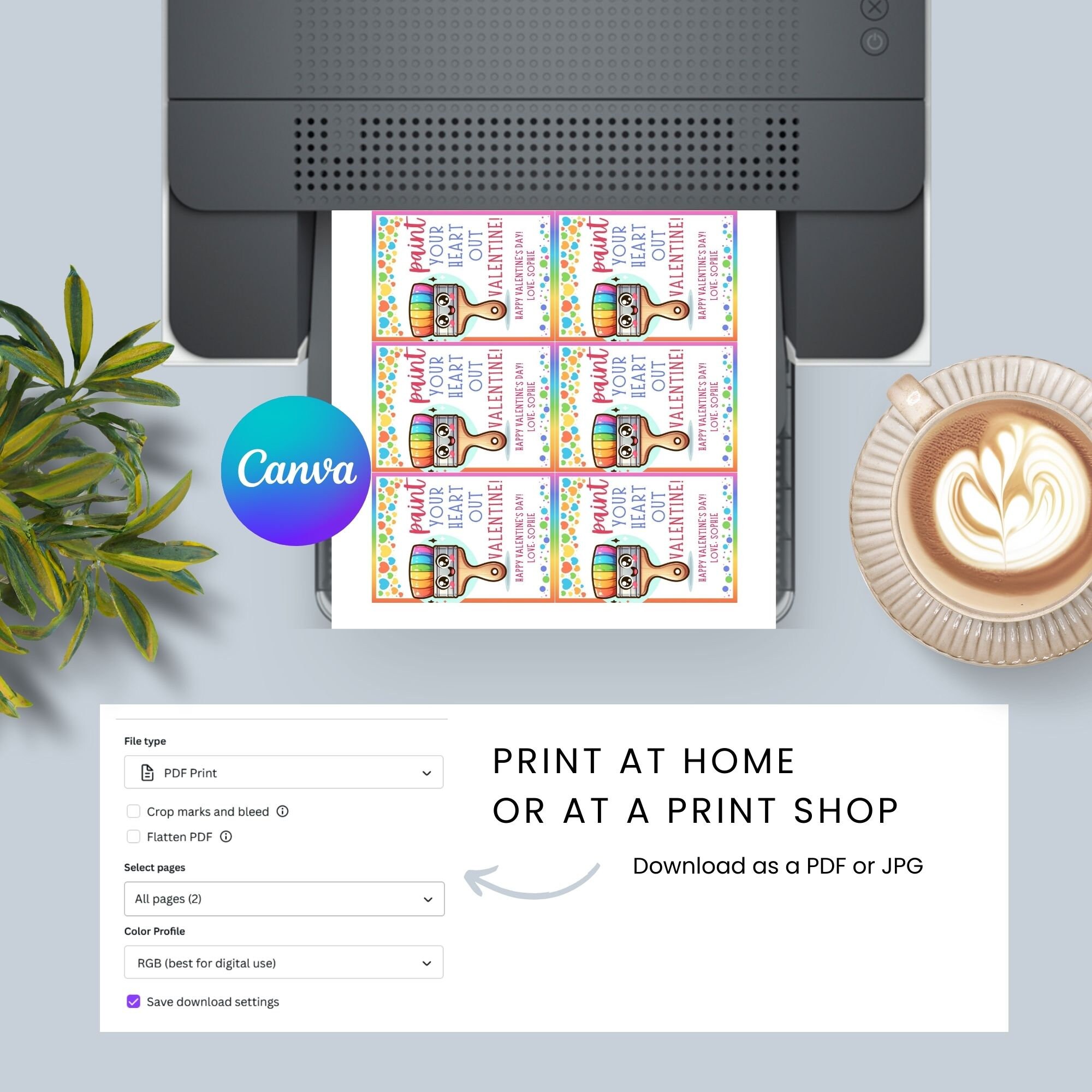 Paint Your Heart Out Valentine Printable Tag, Paint Brush Valentine ...