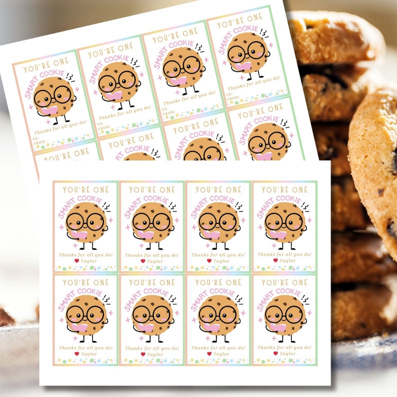 Cookie Teacher Appreciation Gift Tag One Smart Cookie Staff Educator ...