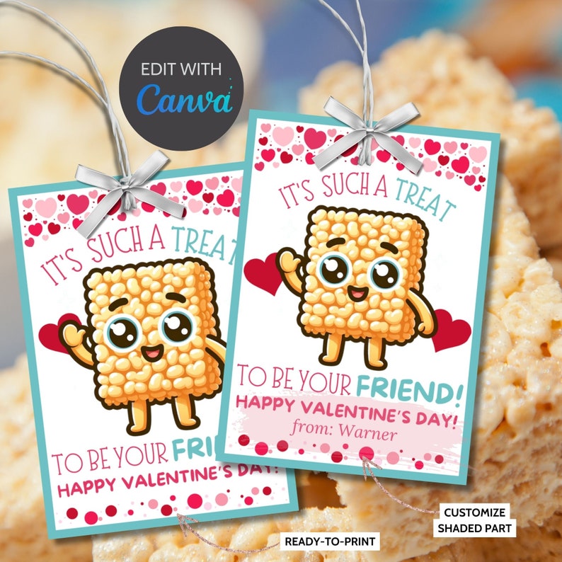 Boy Valentine Rice Krispy Treat Printable Gift Tag Rice Crispies Kids ...
