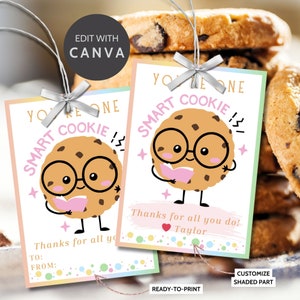 Cookie Teacher Appreciation Gift Tag One Smart Cookie Staff Educator ...
