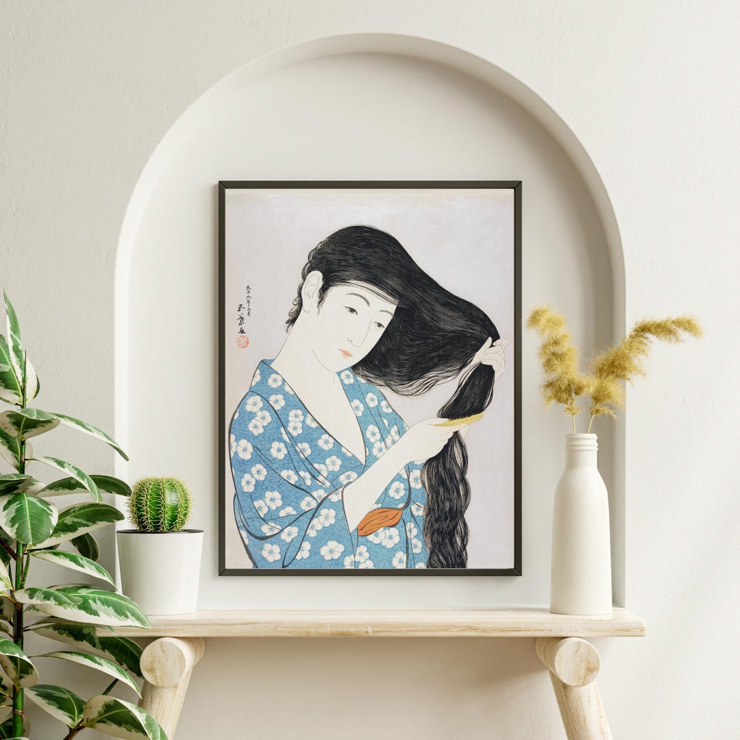 Japanese Wall Art Print With Frame, Kamisuki by Hashiguchi Goyo, Japan ...