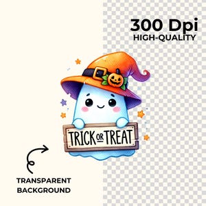15 PNG : Cute Ghost Halloween, Watercolor Clipart Halloween Bundle ...