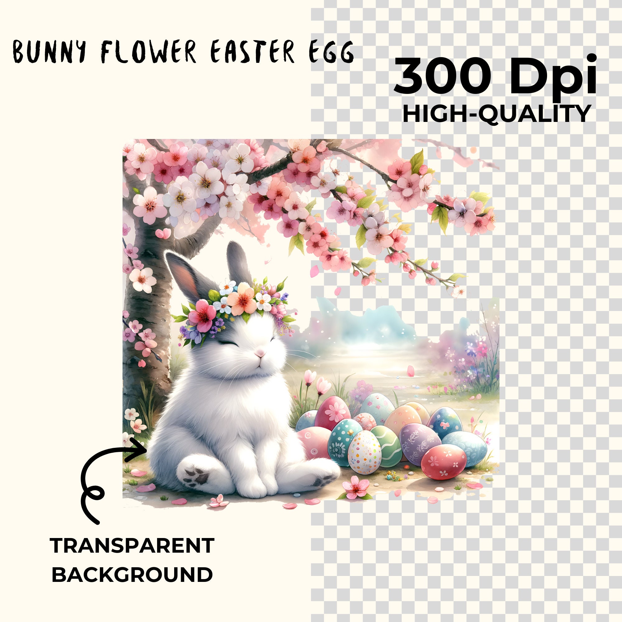 10 PNG Files : Bunny Flower Easter Egg Clipart, Watercolor Clipart Png ...