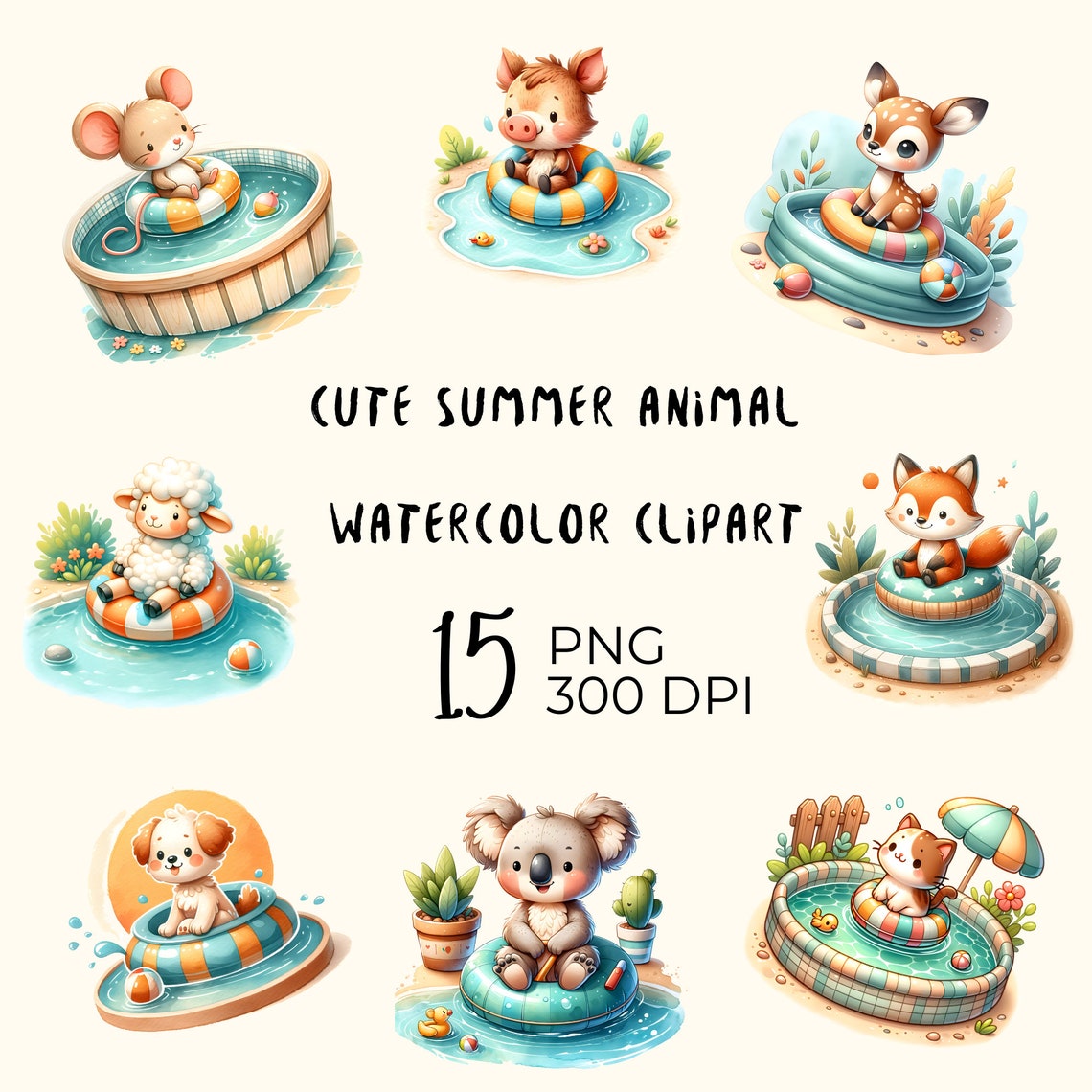 15 PNG Files : Cute Summer Animal Clipart, Animal Clipart, Animal Png ...